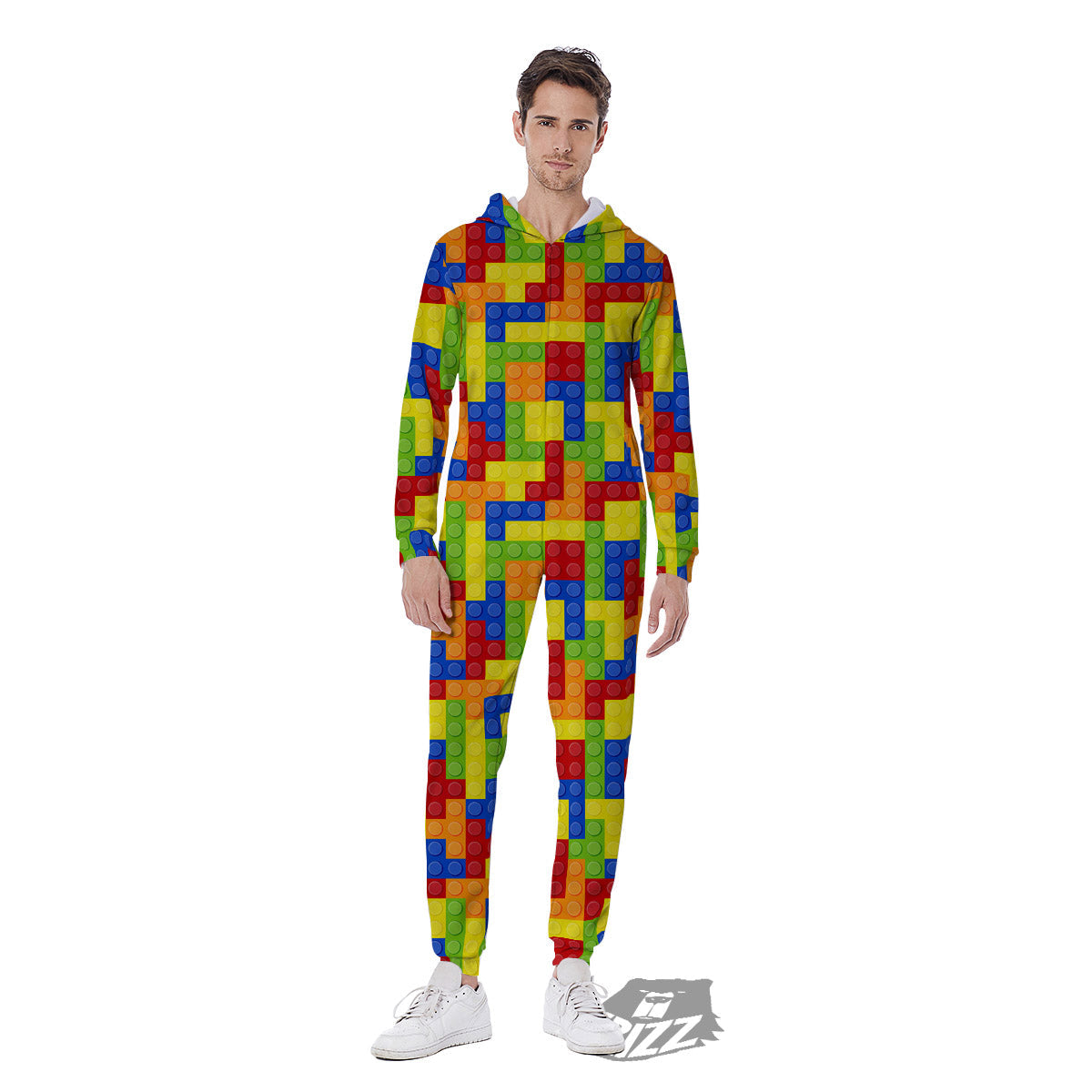 Building Blocks Colorful Print Pattern Men's Jumpsuit