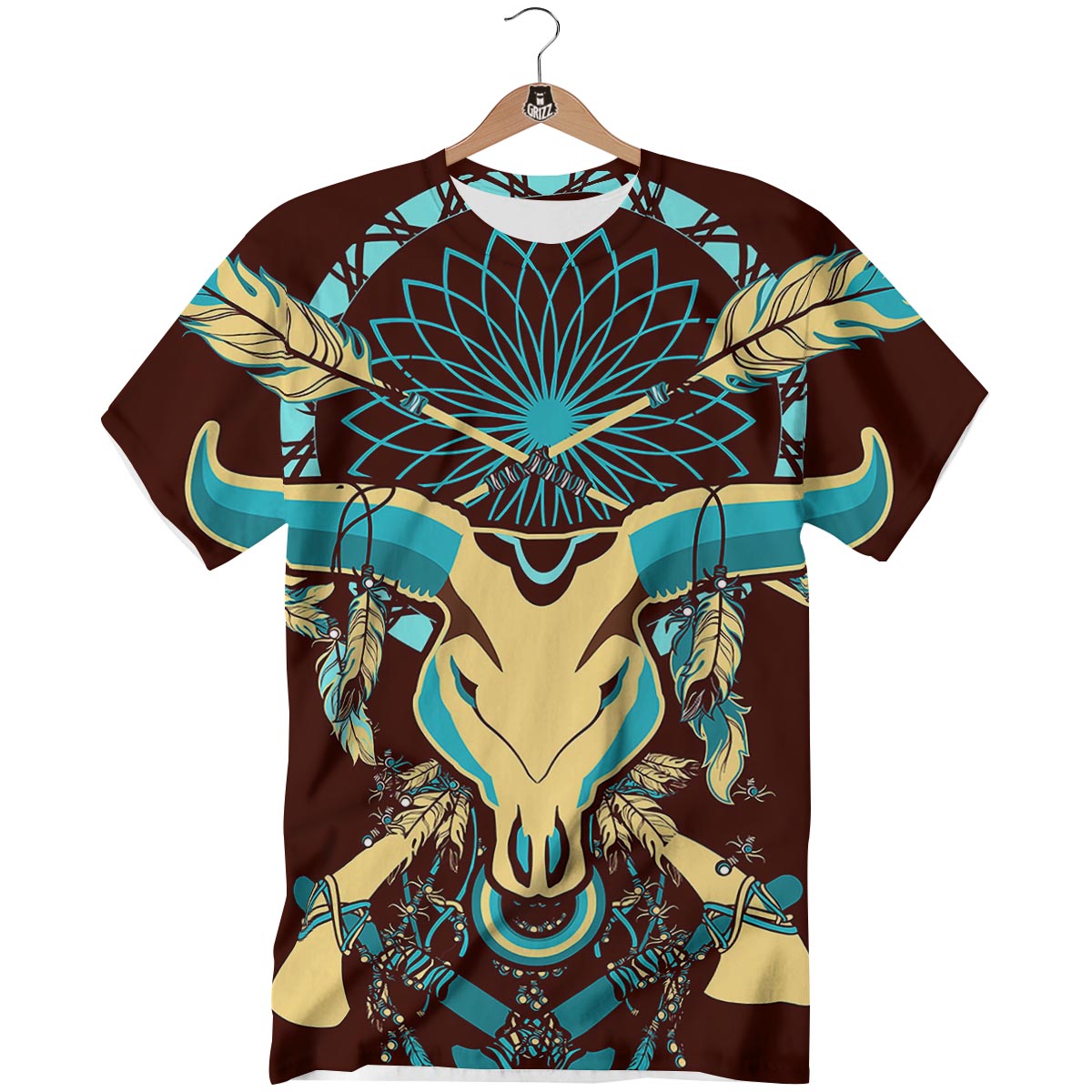 Bull Skull Indian Tribal Print T-Shirt