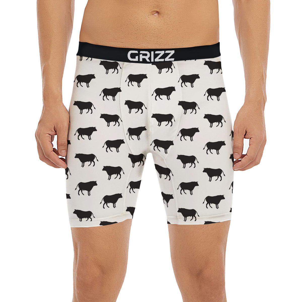 Bull White And Black Print Pattern Boxer Briefs