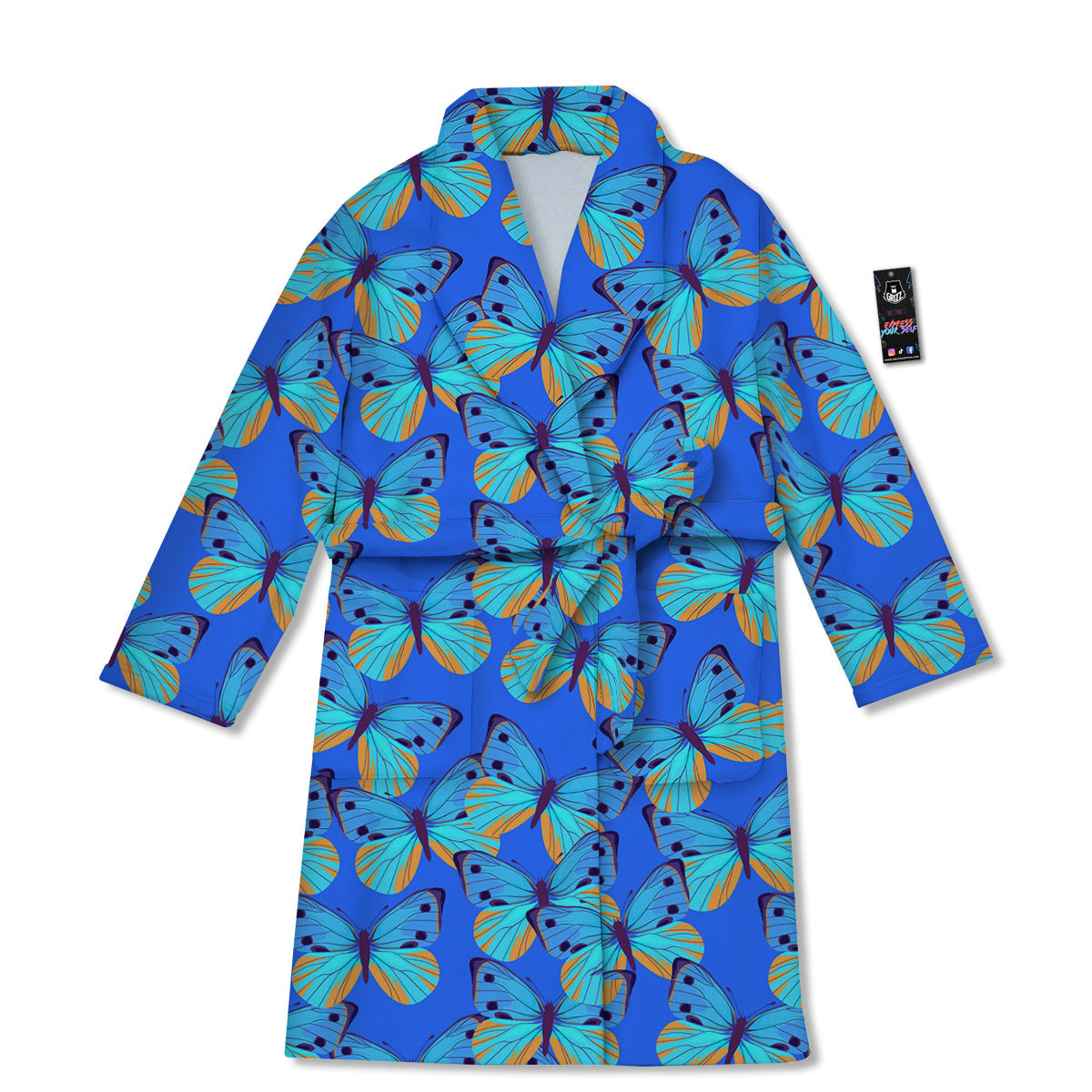 Butterfly Blue Watercolor Print Pattern Bathrobe