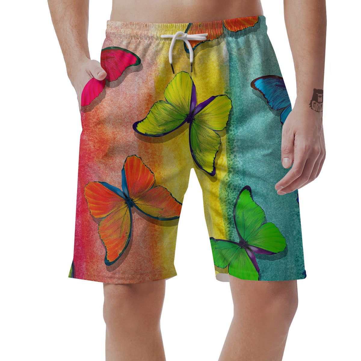 Butterfly Colorful Watercolor Print Men's Shorts