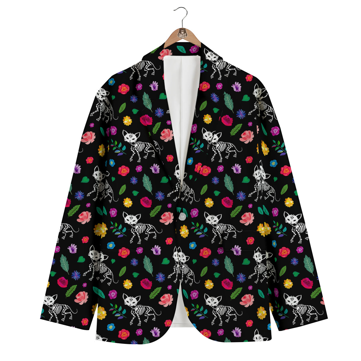Calavera Cat Skeleton Print Pattern Men's Blazer