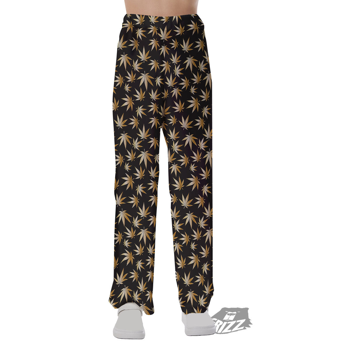 Cannabis Leaf Gold Print Pattern Pajama Pants