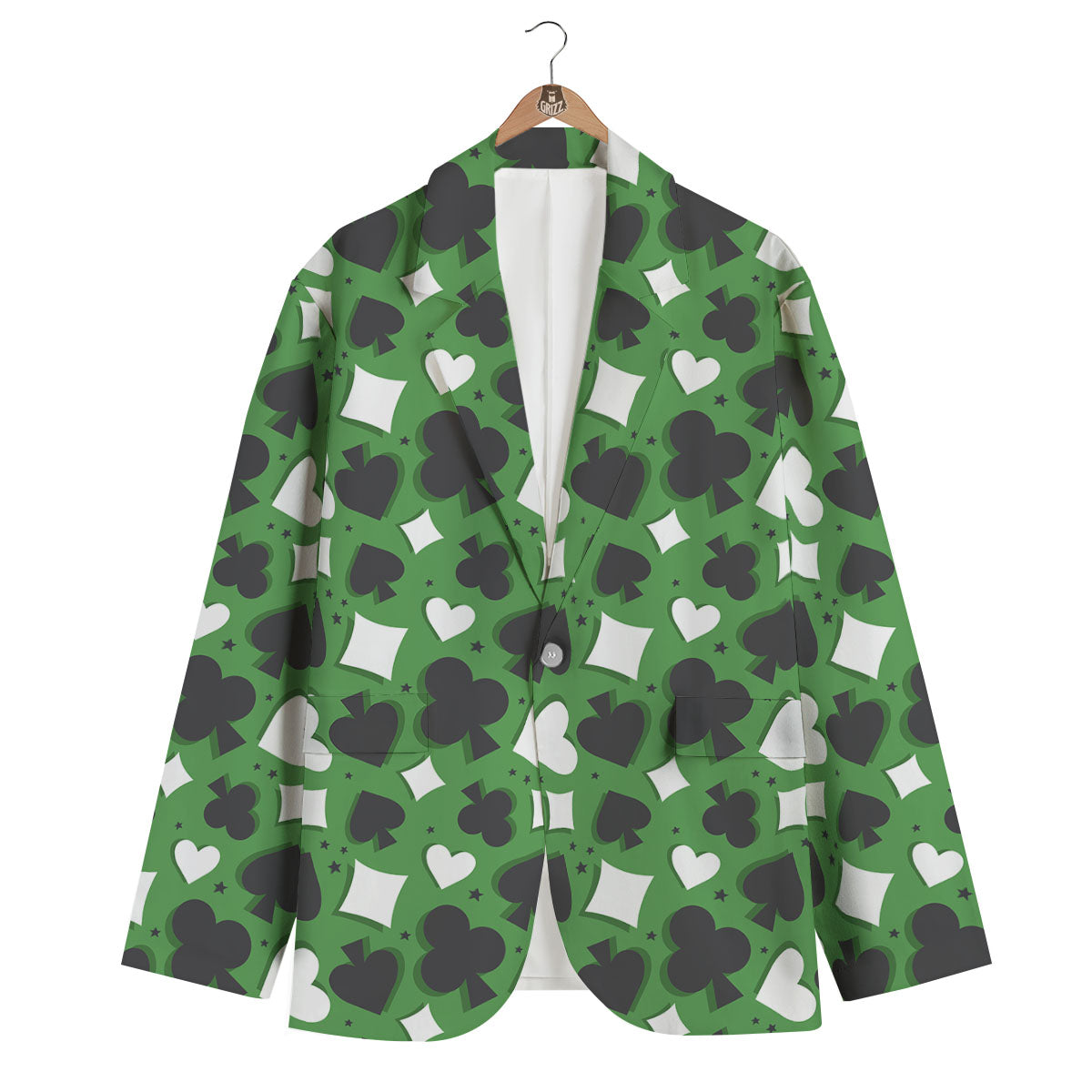 Card Suits Green Playing Print Pattern Men's Blazer