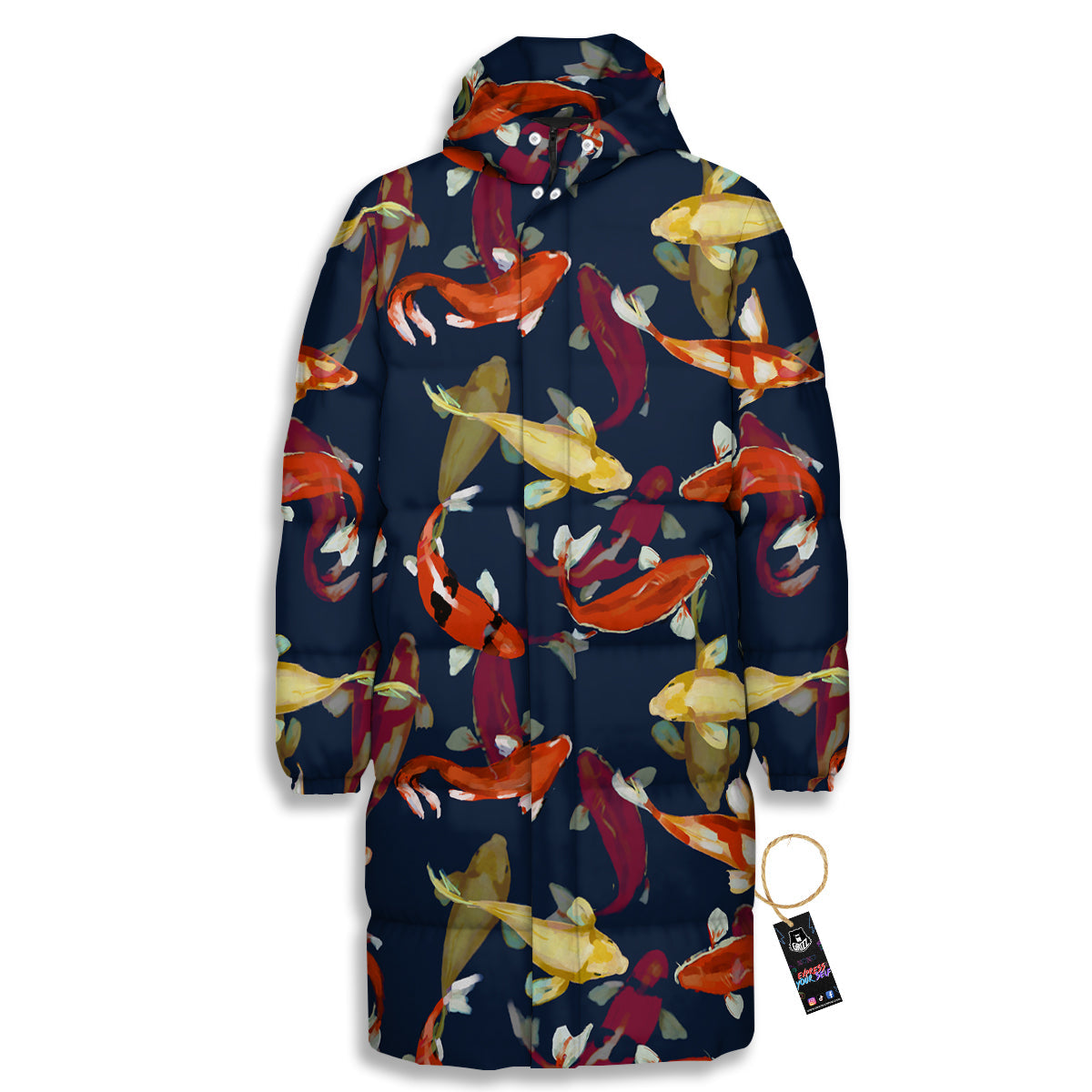 Carp Fish Koi Watercolor Print Pattern Long Down Jacket
