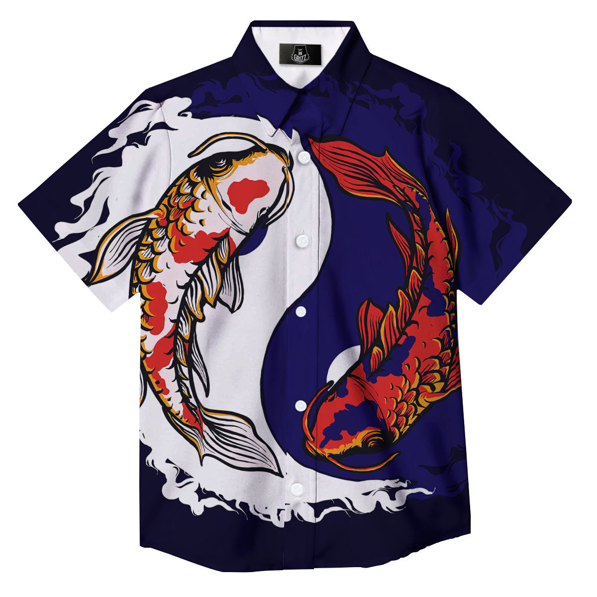 Carp Koi Fish Yin And Yang Print Button Up Shirt