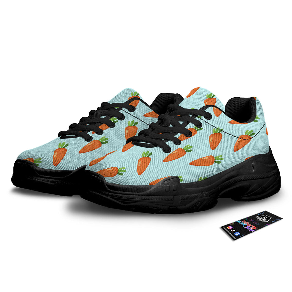 Carrot Print Pattern Black Chunky Shoes