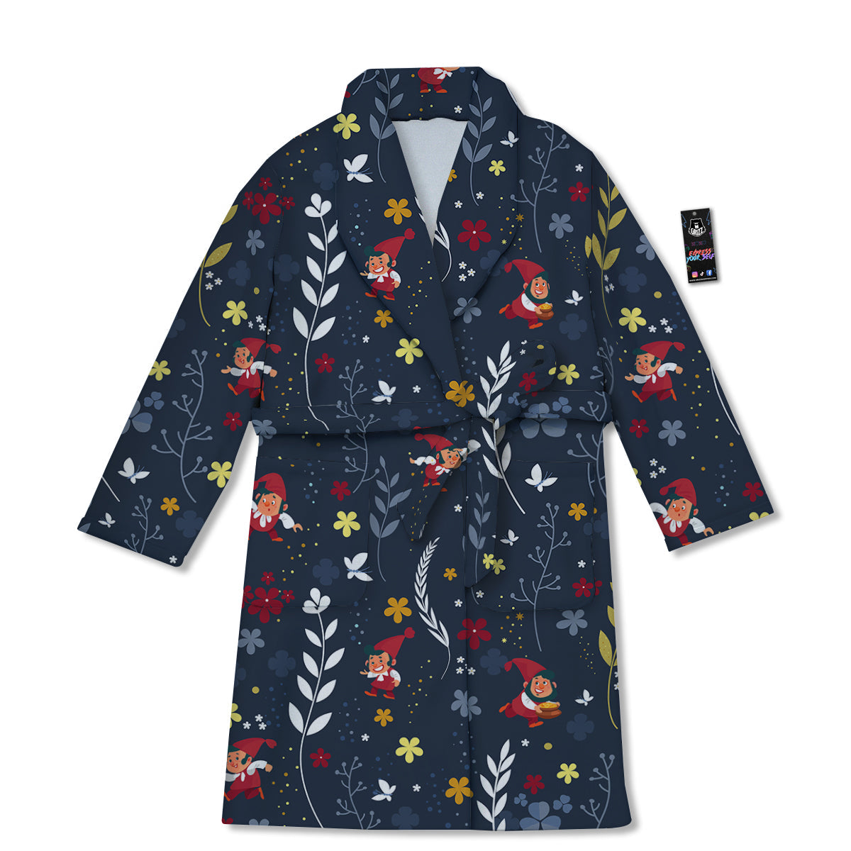 Cartoon Elf And Floral Print Pattern Bathrobe