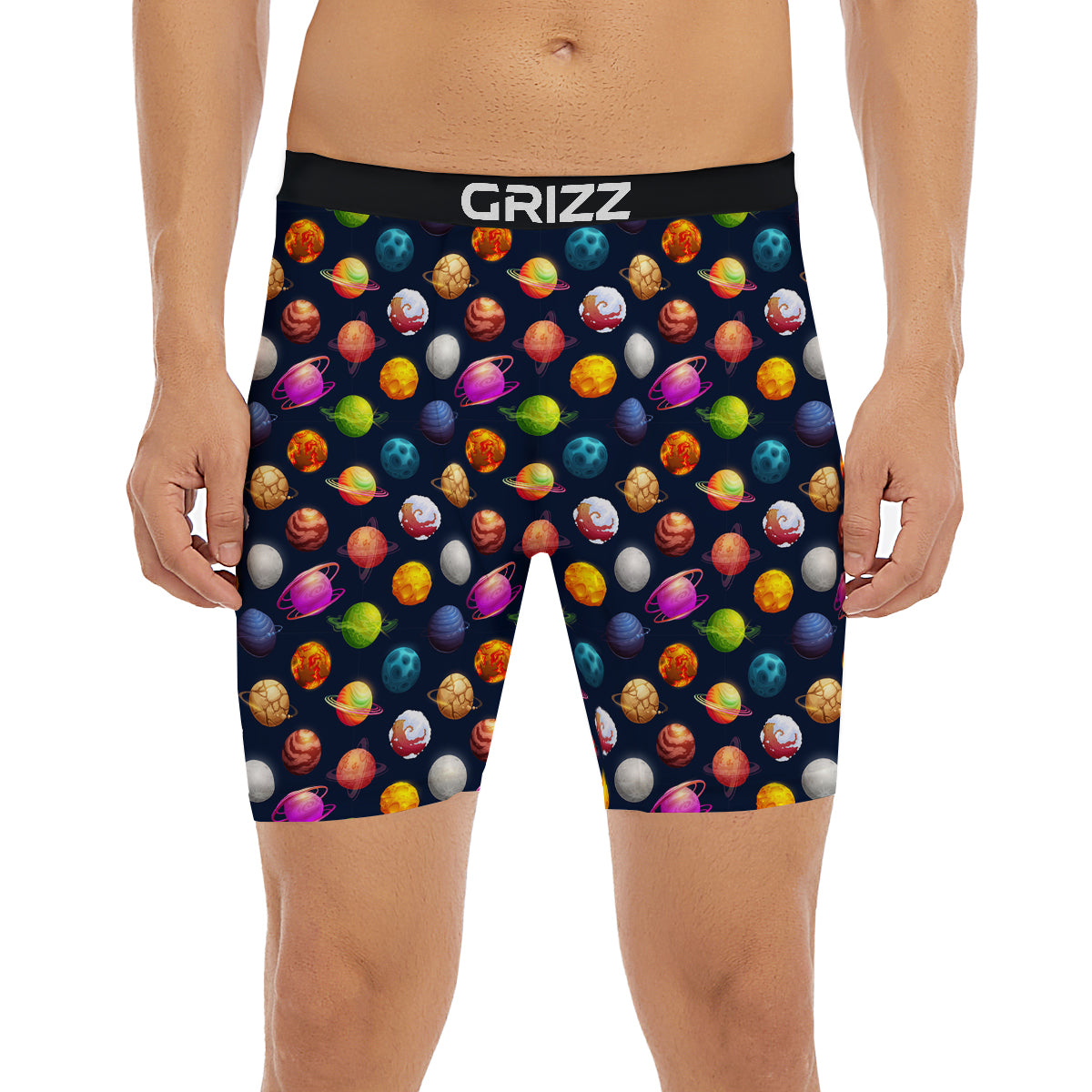 Cartoon Futuristic Planets Colorful Print Pattern Boxer Briefs