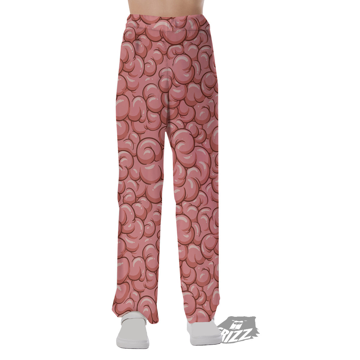 Cartoon Pink Brain Print Pattern Pajama Pants