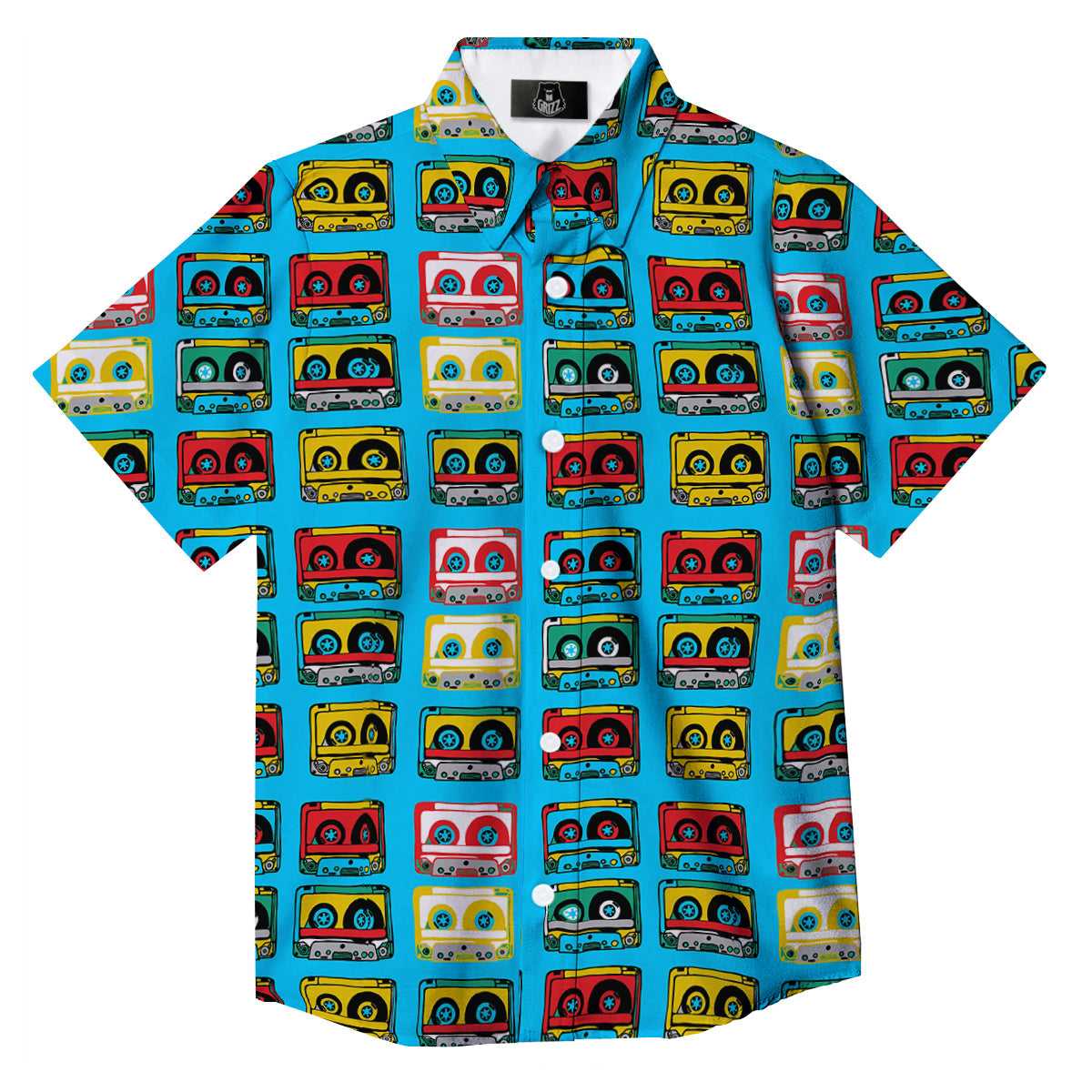 Cassette Colorful Print Pattern Button Up Shirt