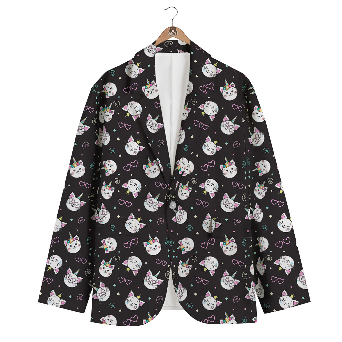 Cat Cute Black Print Pattern Men's Blazer