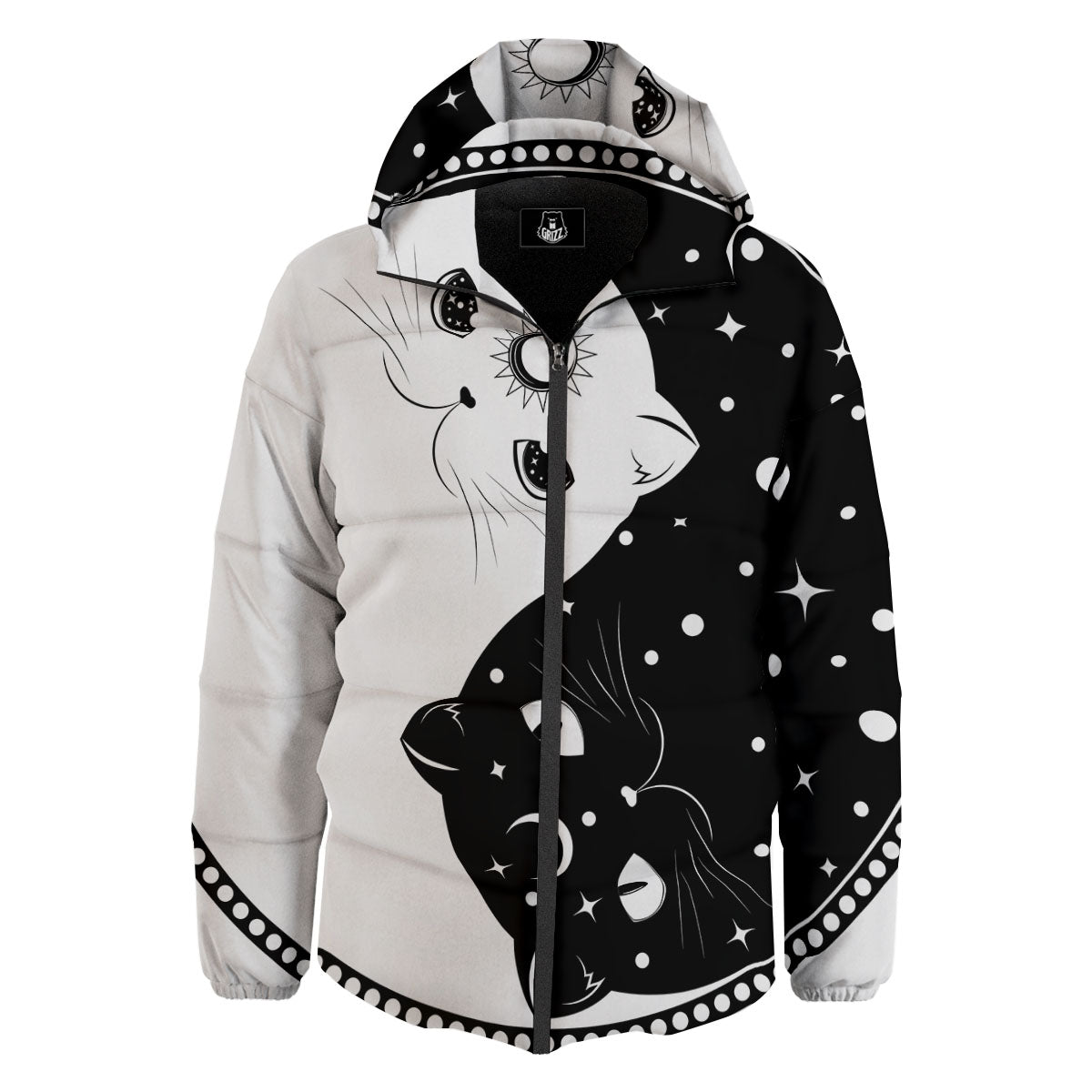 Cat Yin Yang White And Black Print Down Jacket