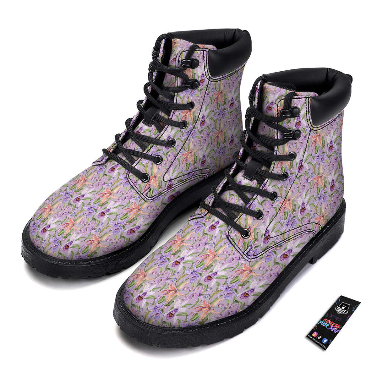 Cattleya Colorful Watercolor Print Boots