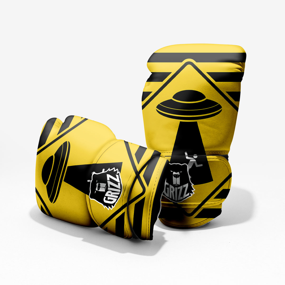 Caution Alien Abduction Warning Sign Print Pro Boxing Glove