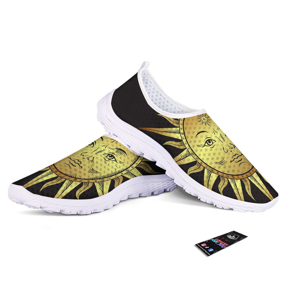 Celestial Sun Gold And Black Print Nurse Shoes