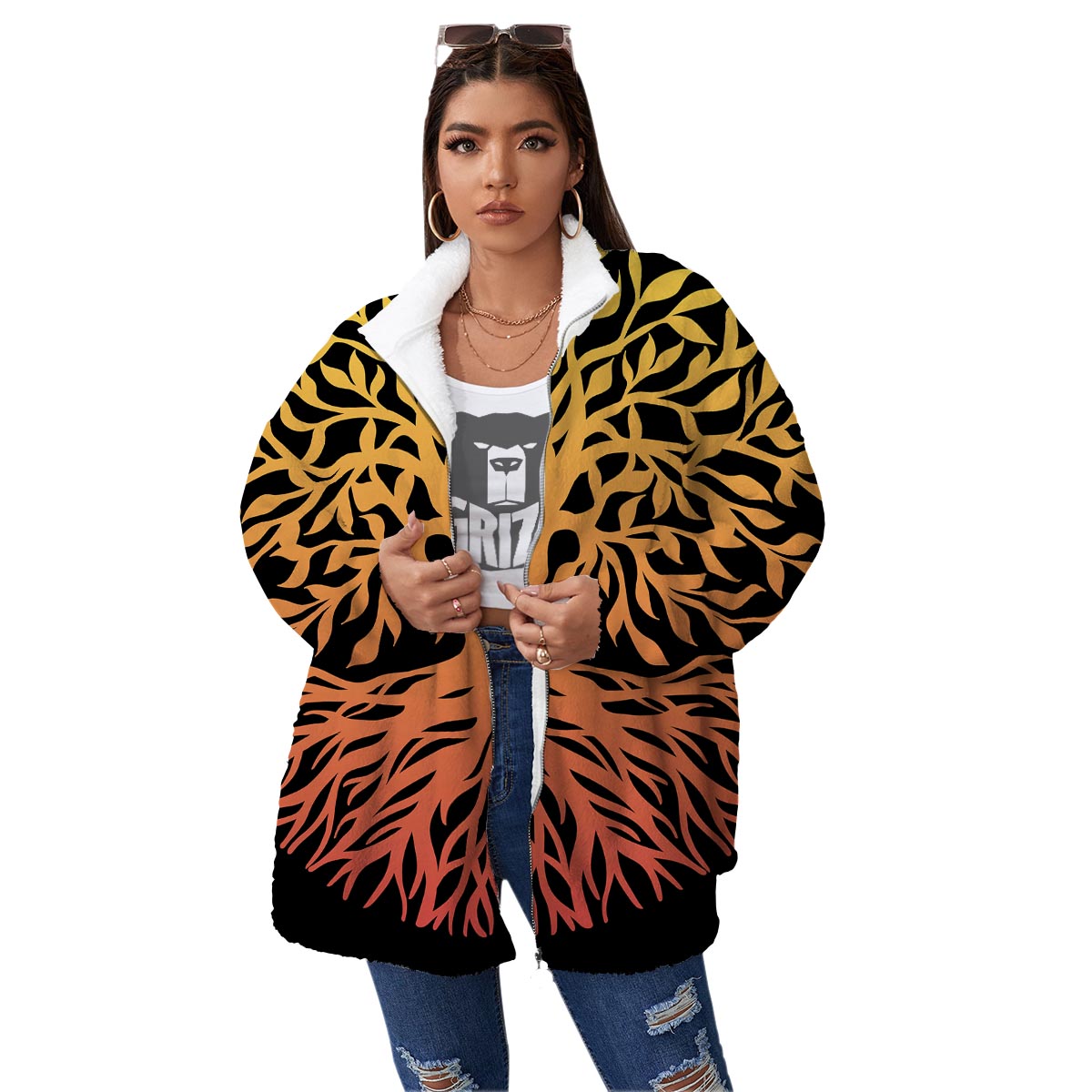 Celtic Symbol Tree Of Life Print Women's Sherpa Jacket