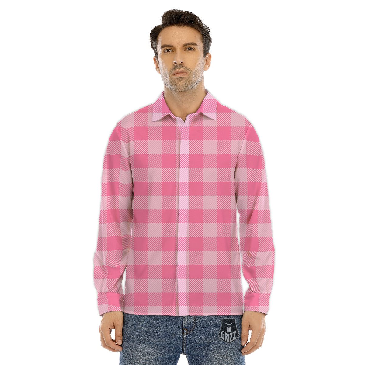 Check Pink Print Pattern Men's Dress Shirts