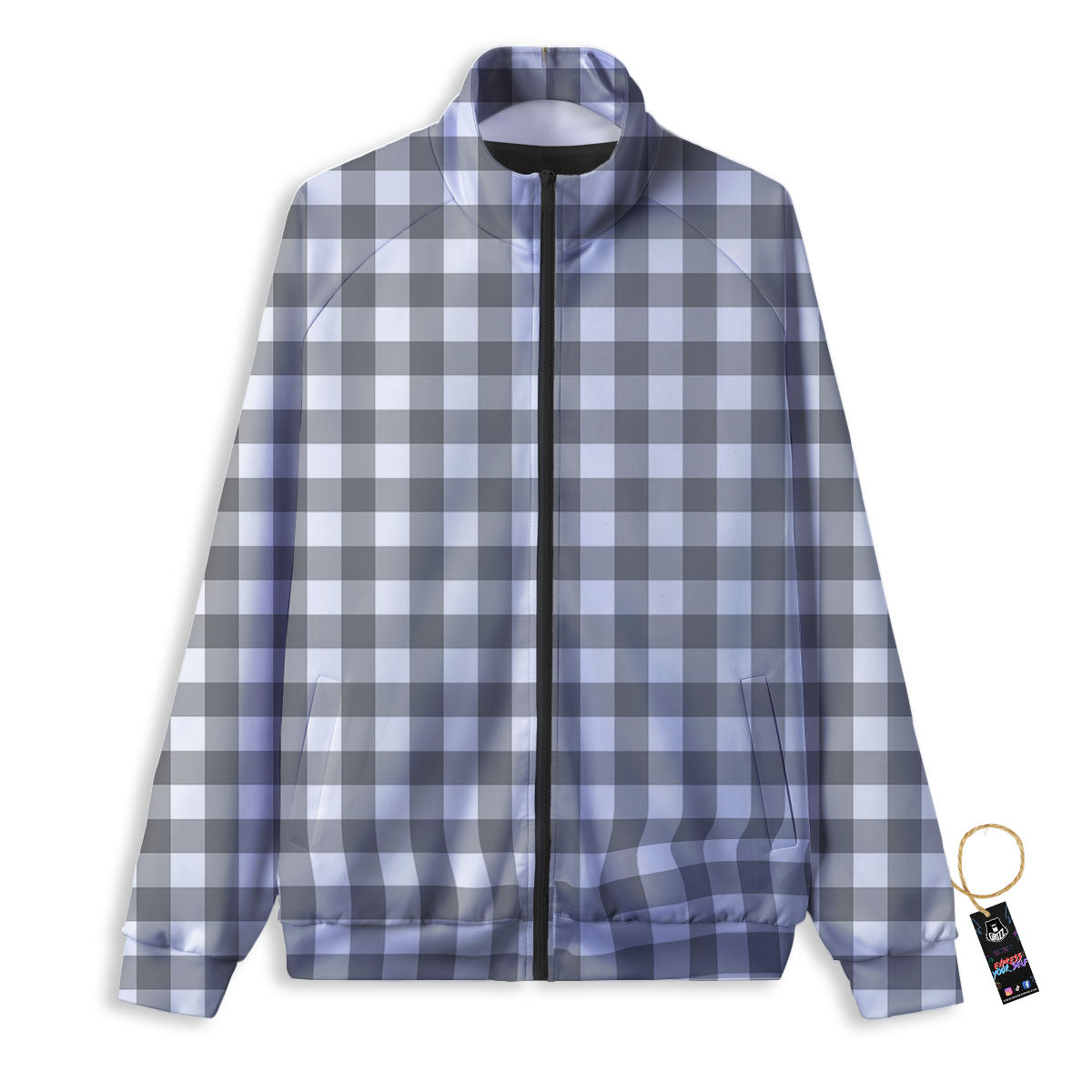 Check White And Grey Print Pattern Track Jacket
