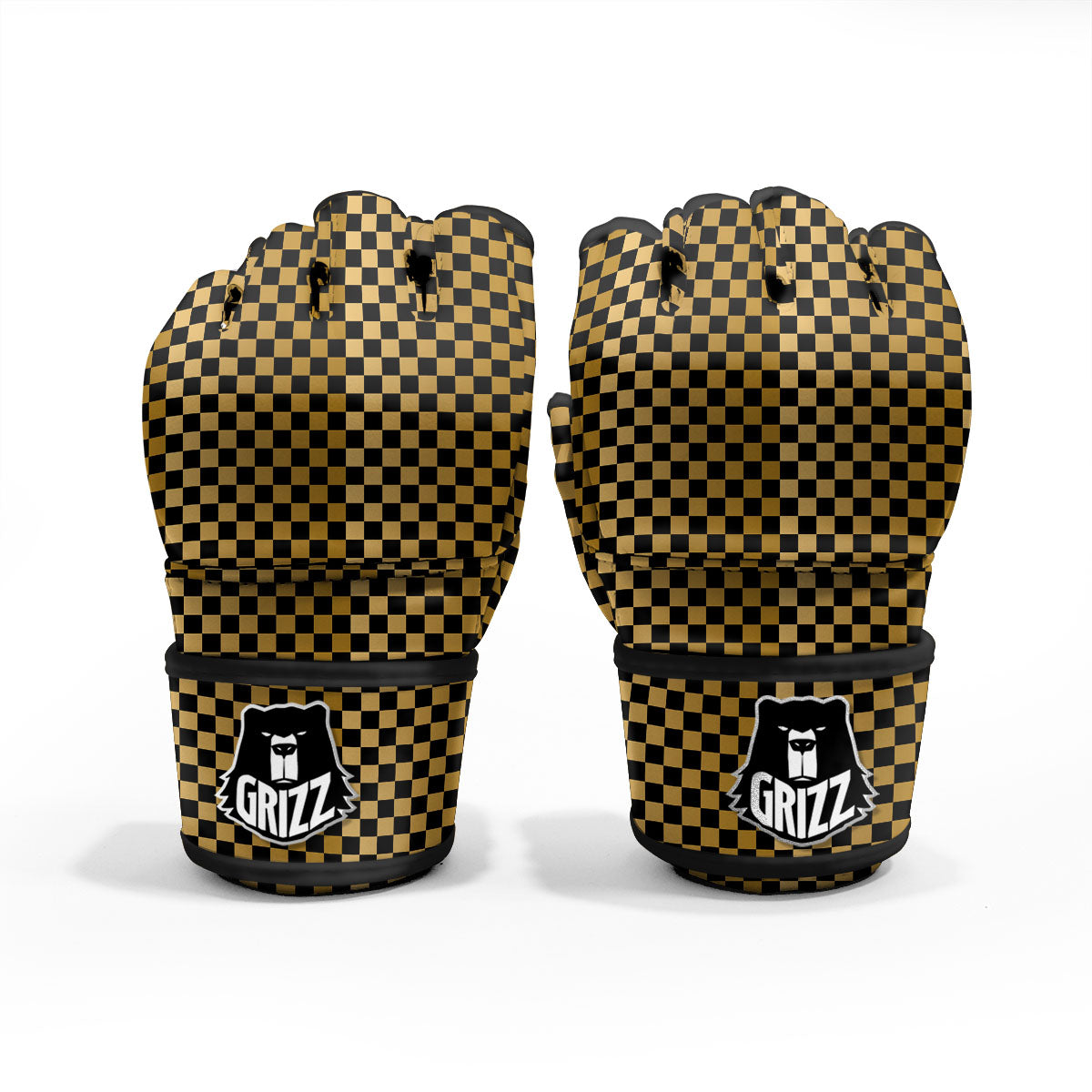 Checkered Black And Gold Print Pattern MMA Gloves