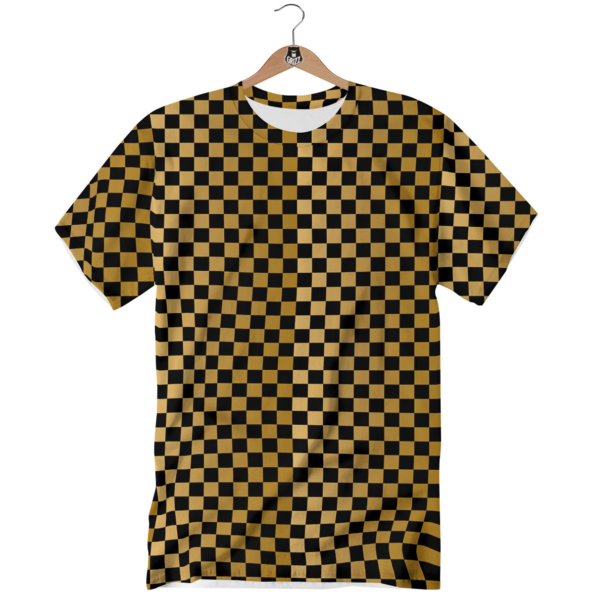 Checkered Black And Gold Print Pattern T-Shirt