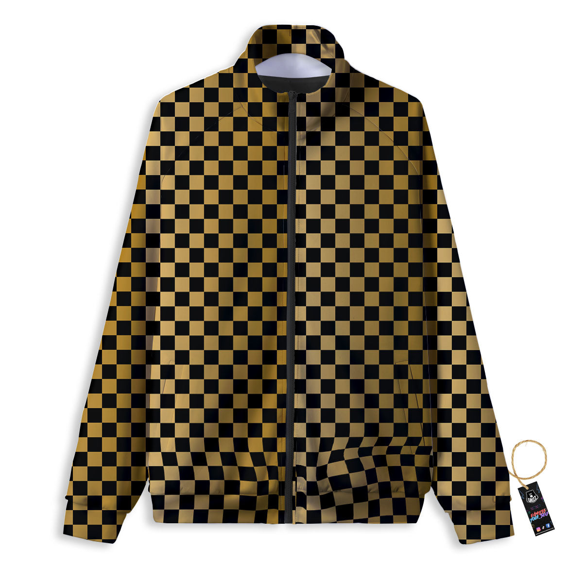 Checkered Black And Gold Print Pattern Track Jacket