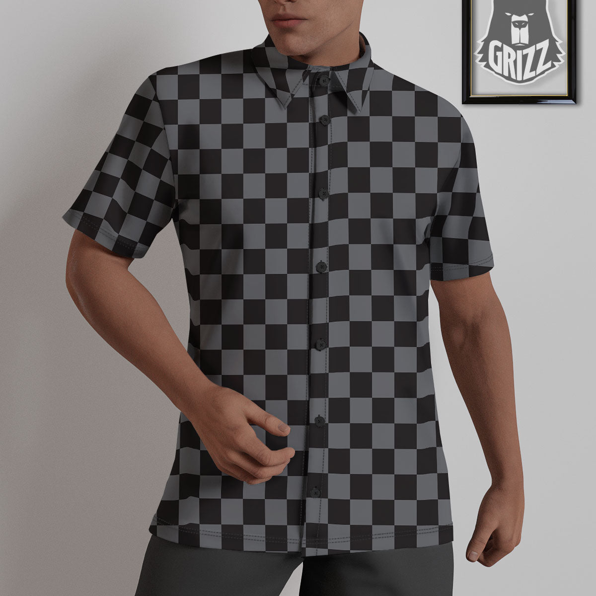 Checkered Black And Grey Print Pattern Untucked Shirts