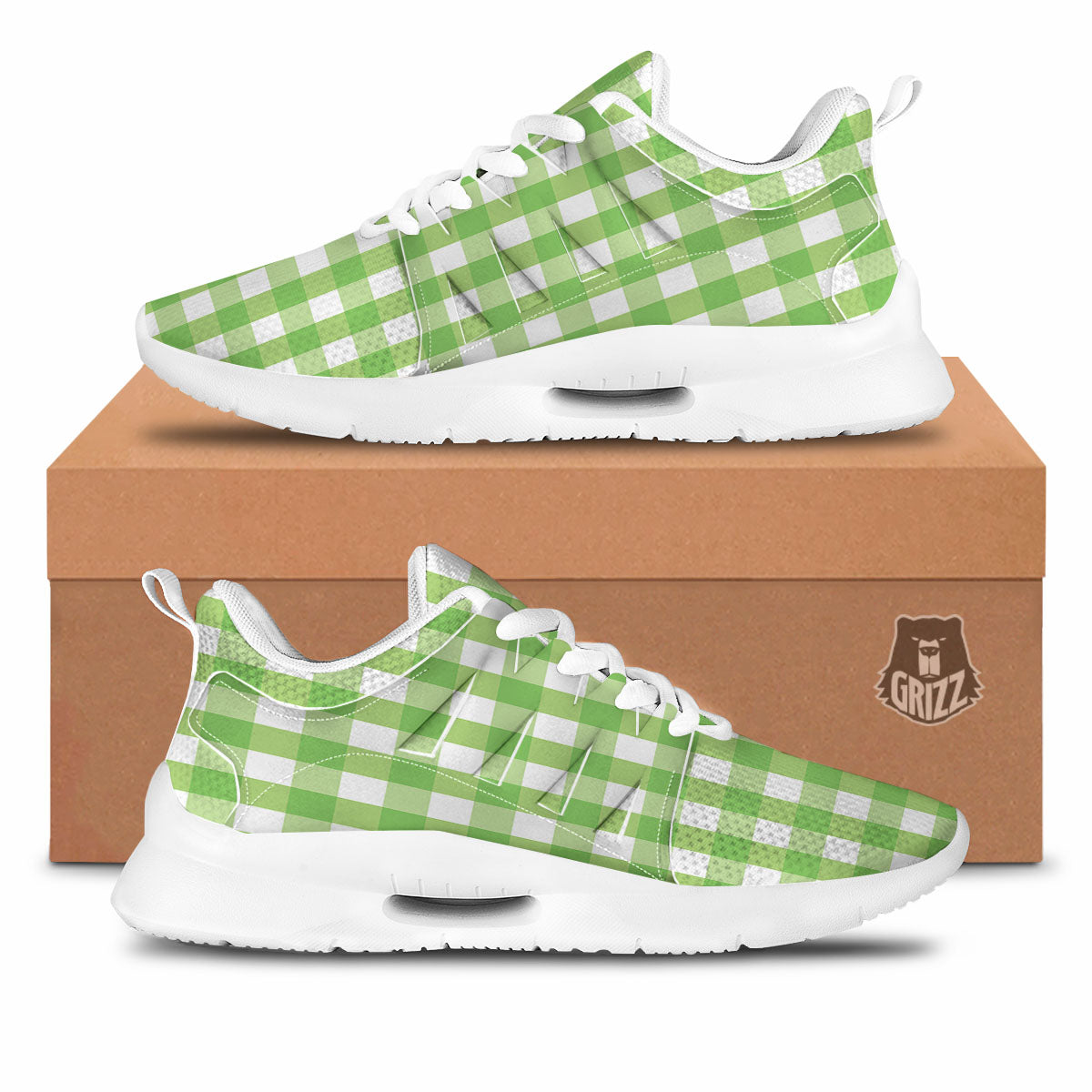 Checkered Green And White Print Pattern Tennis Shoes