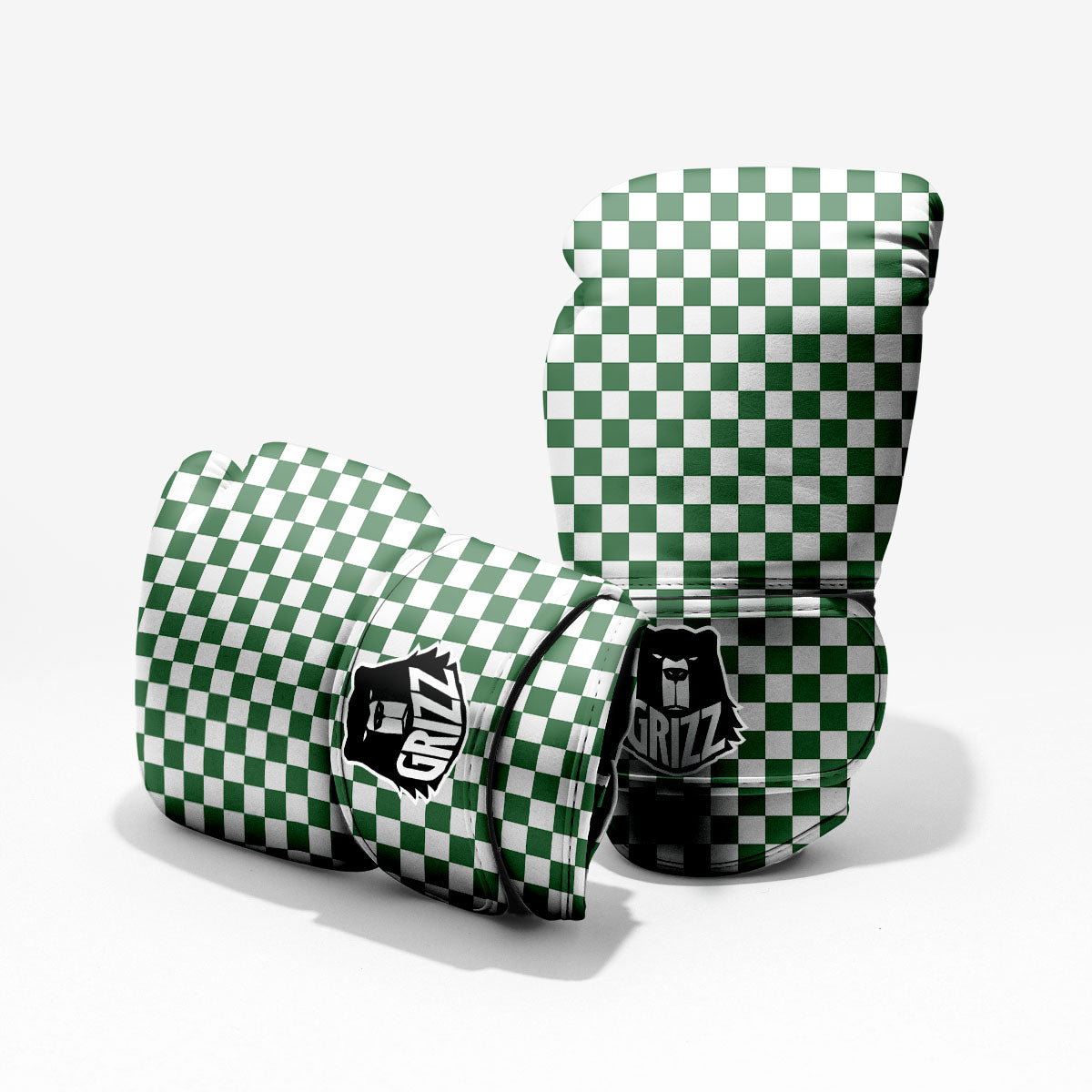 Checkered White And Green Print Pattern Pro Boxing Glove