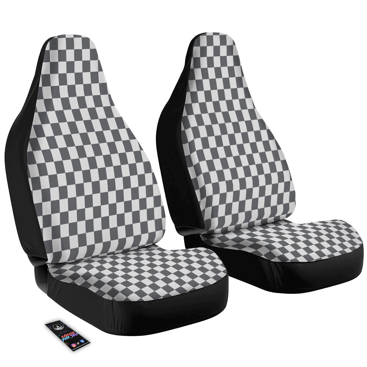 Checkered White And Grey Print Pattern Car Seat Covers
