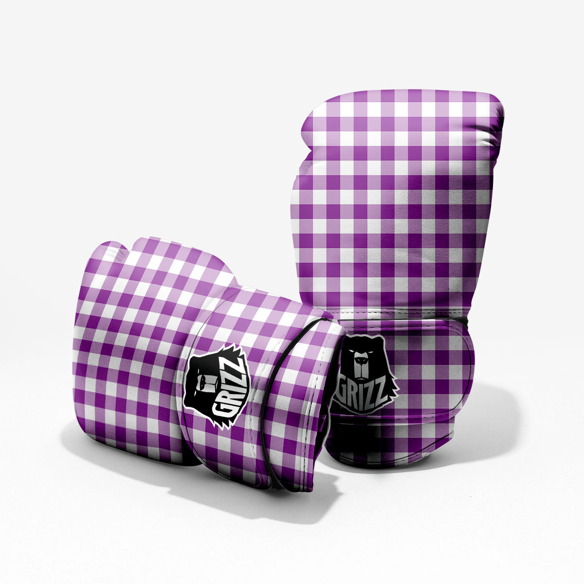 Checkered White And Purple Print Pattern Pro Boxing Glove