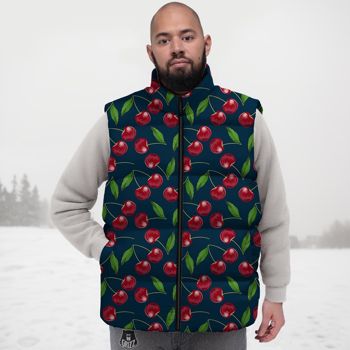 Cherry Red Print Pattern Down Vest