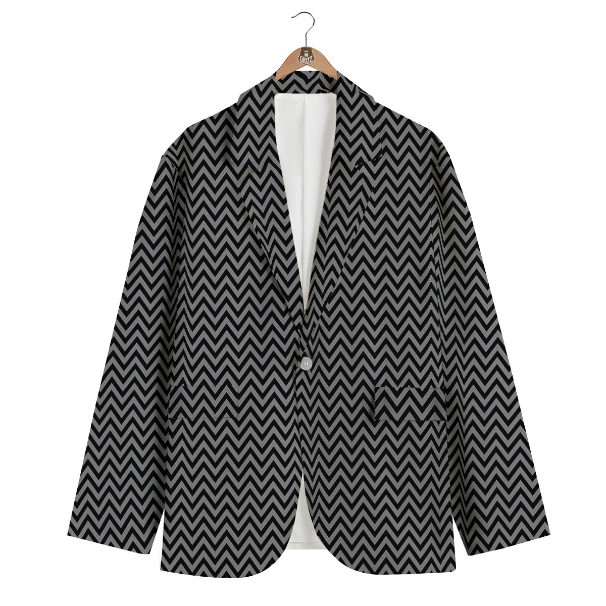 Chevron Black And Grey Print Pattern Men's Blazer