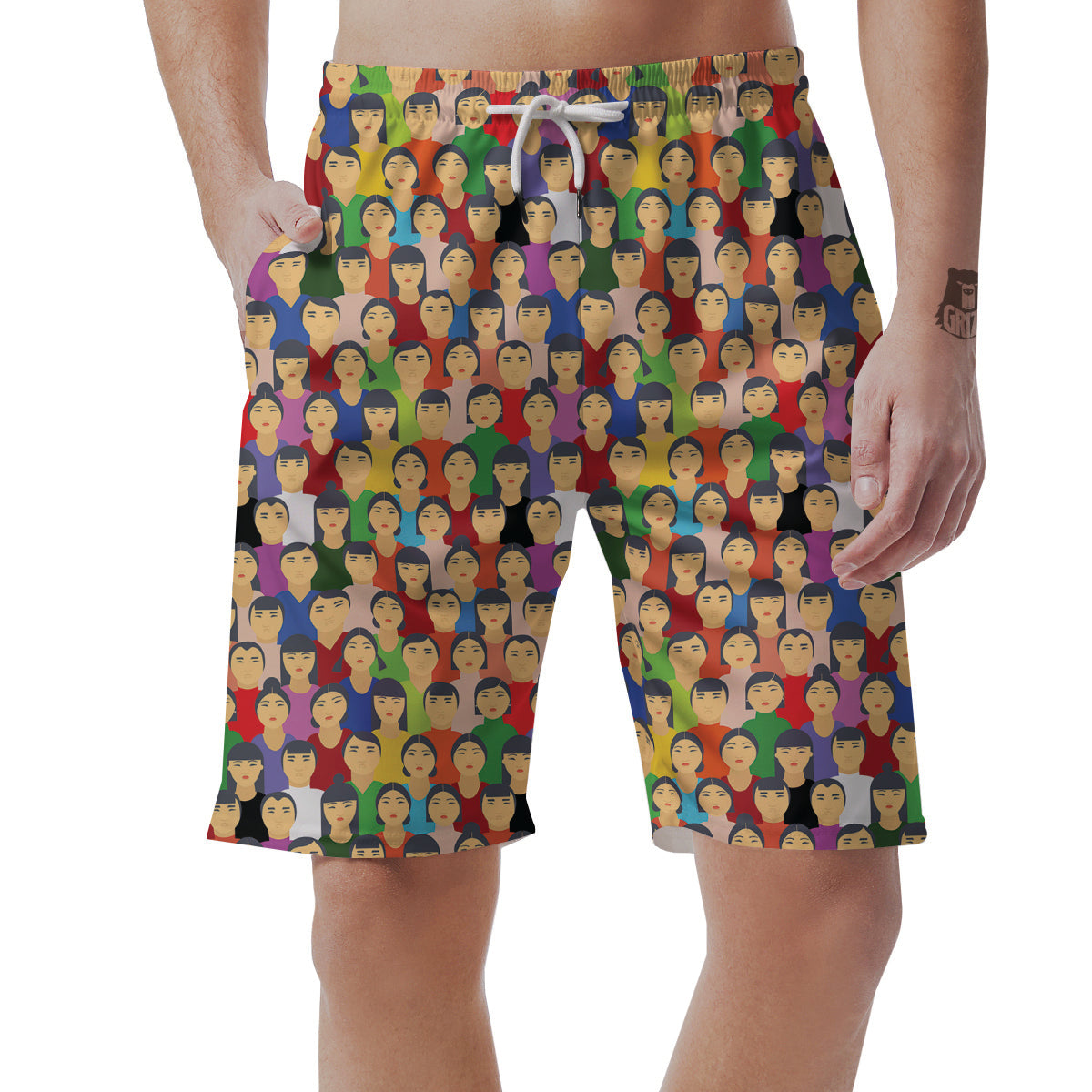 Chinese People Colorful Print Pattern Men's Shorts
