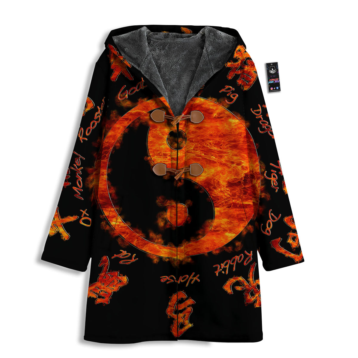 Chinese Zodiac Fire Yin Yang Print Men's Windbreaker Jacket