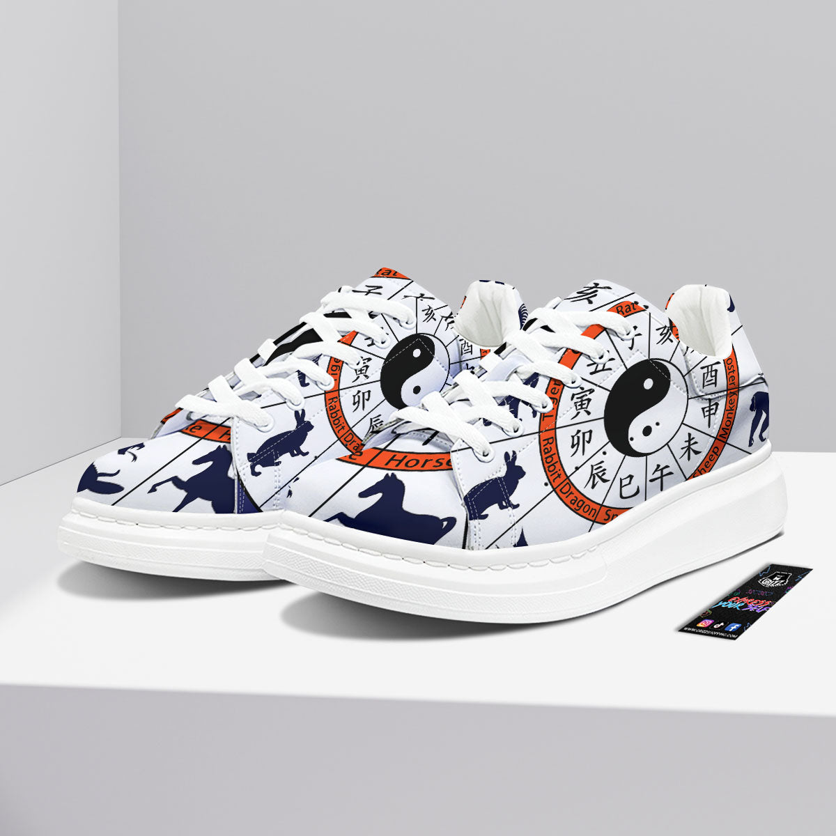 Chinese Zodiac Signs Yin Yang Print Platform Shoes