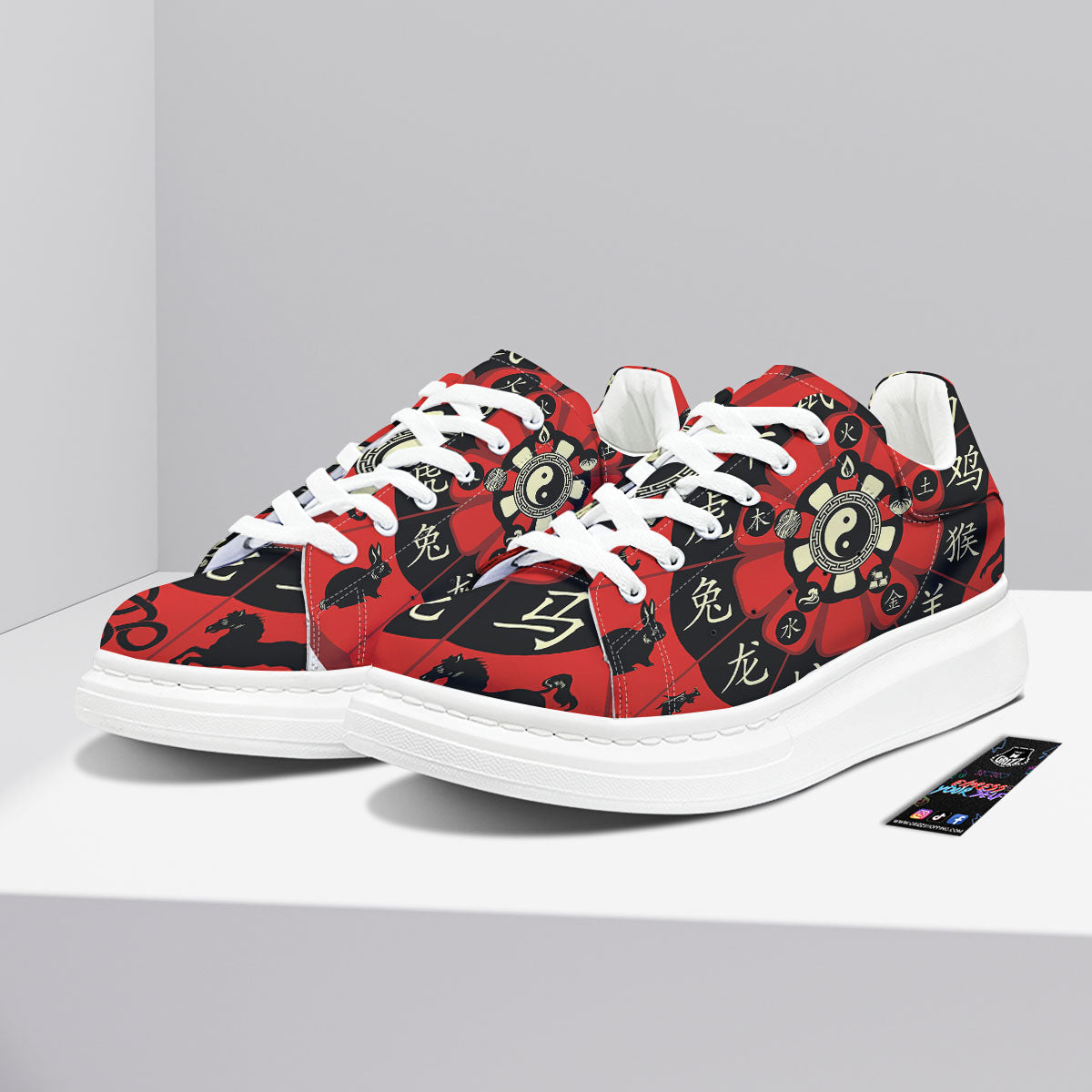 Chinese Zodiac Wheel Yin Yang Print Platform Shoes