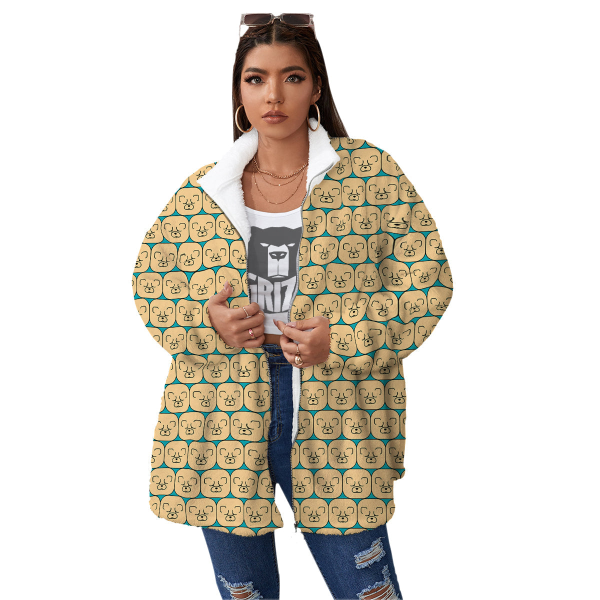 Chow chow Face Print Pattern Women's Sherpa Jacket