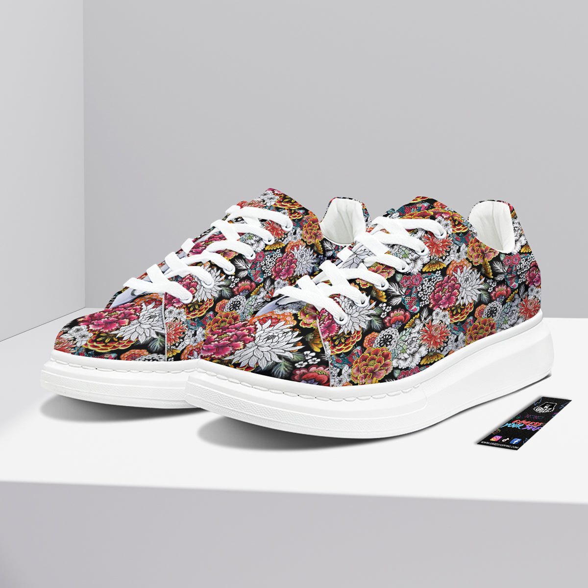 Chrysanthemum Watercolor Print Platform Shoes