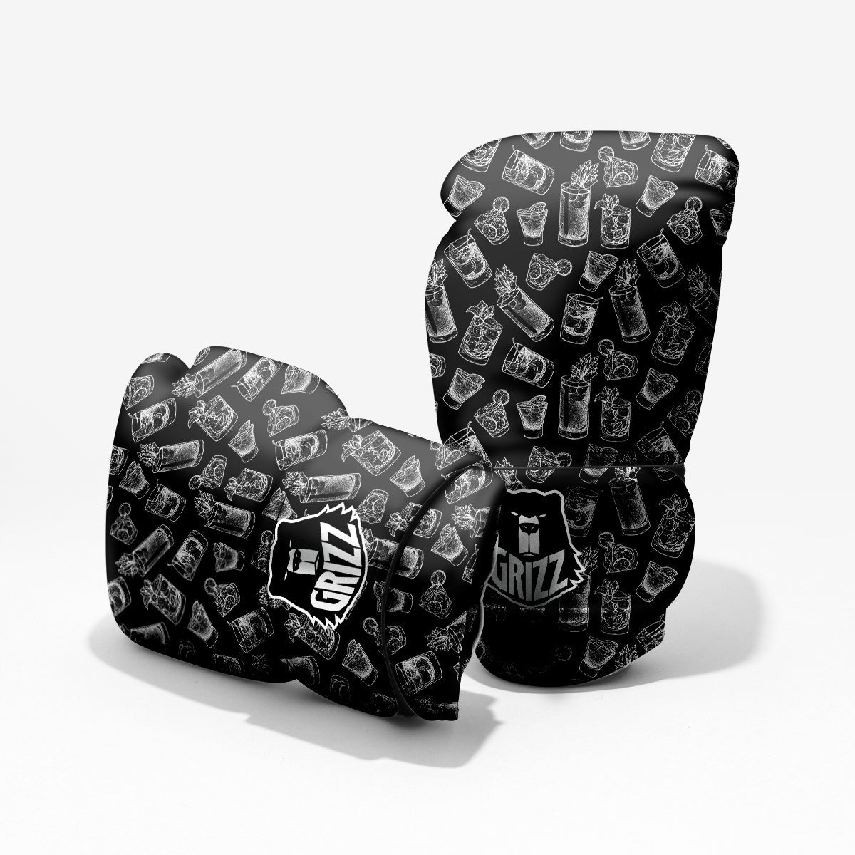 Cocktail Black And White Doodle Print Pattern Pro Boxing Glove