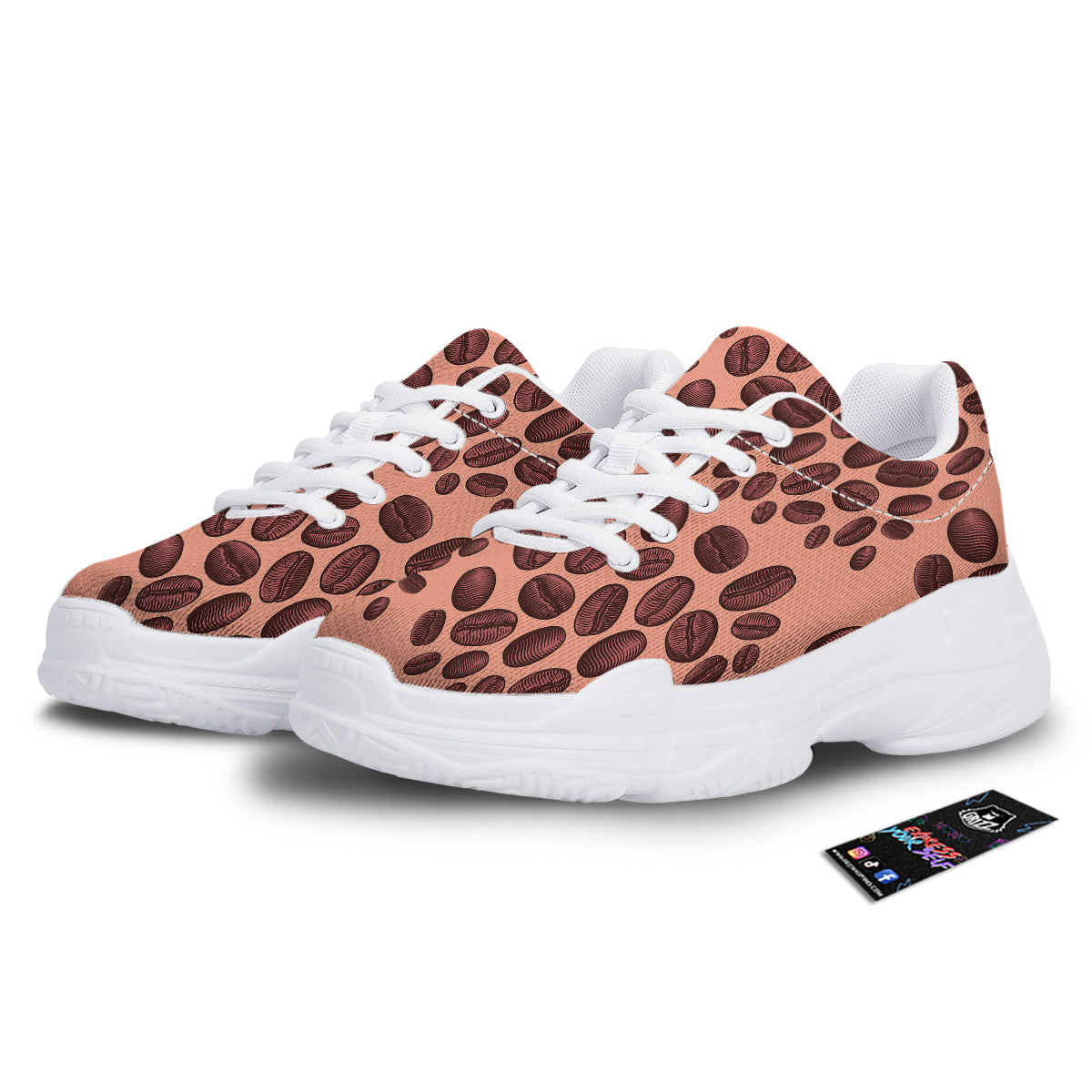 Coffee Bean Vintage Print Pattern White Chunky Shoes