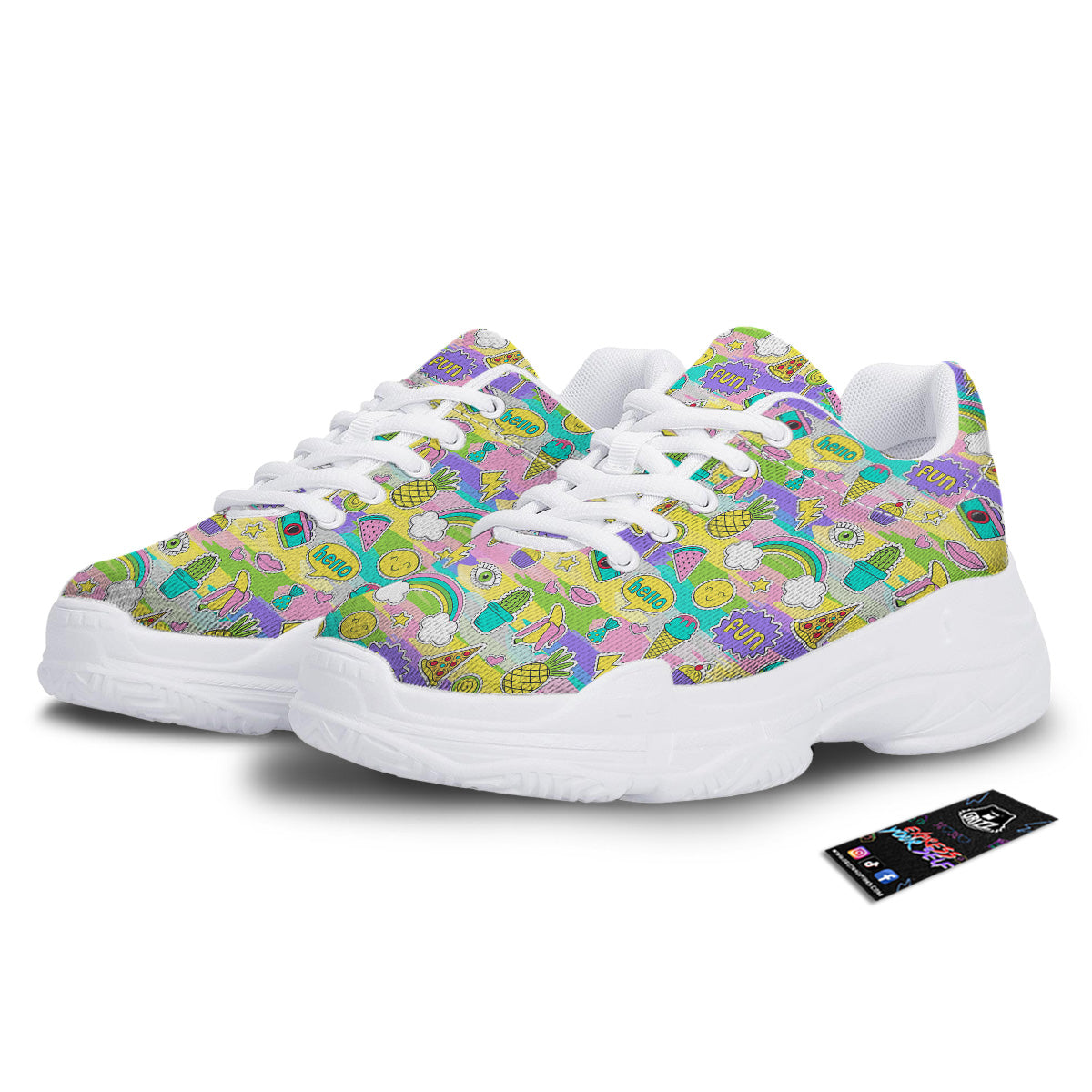 Colorful And Cute Stickers Print Pattern White Chunky Shoes