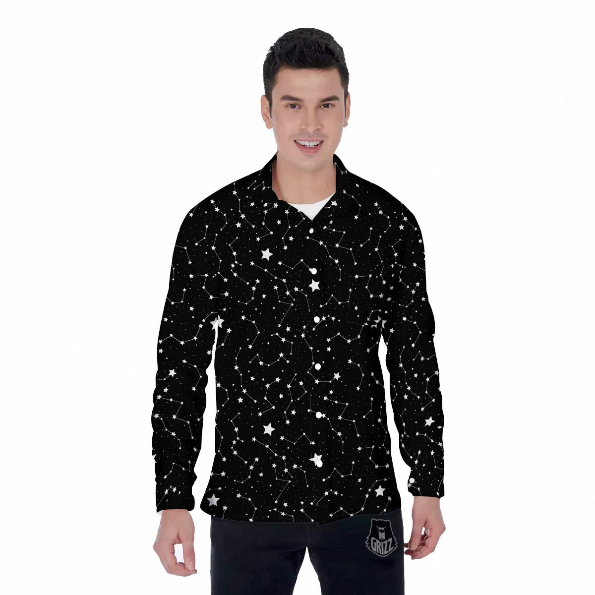 Constellations Star Print Pattern Men's Long Sleeve Shirts