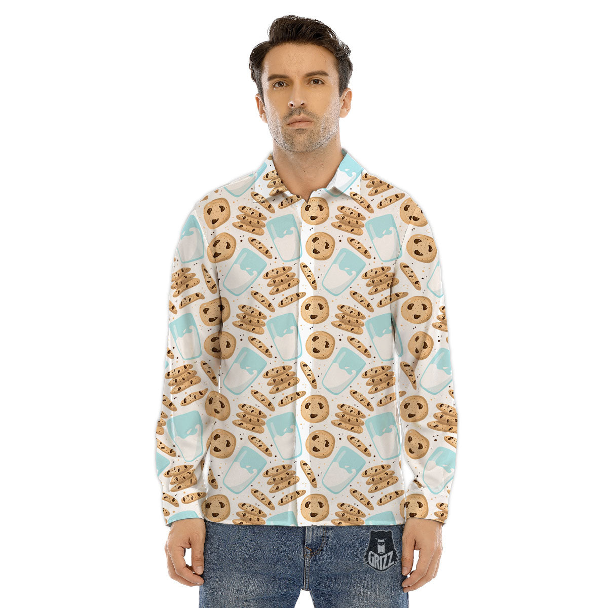 Cookies And Milk Print Pattern Men's Dress Shirts