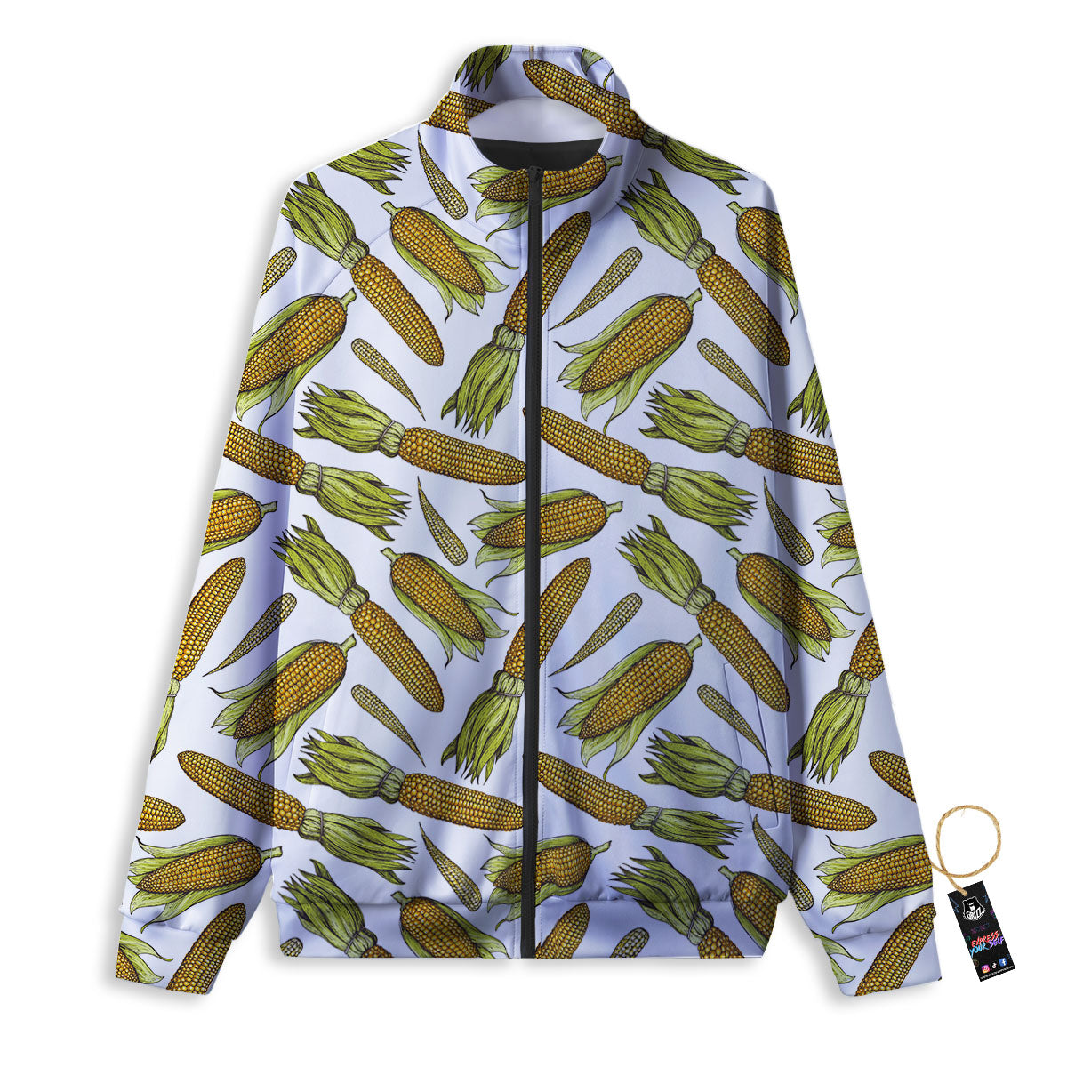 Corncob Hand-Drawn Print Pattern Track Jacket
