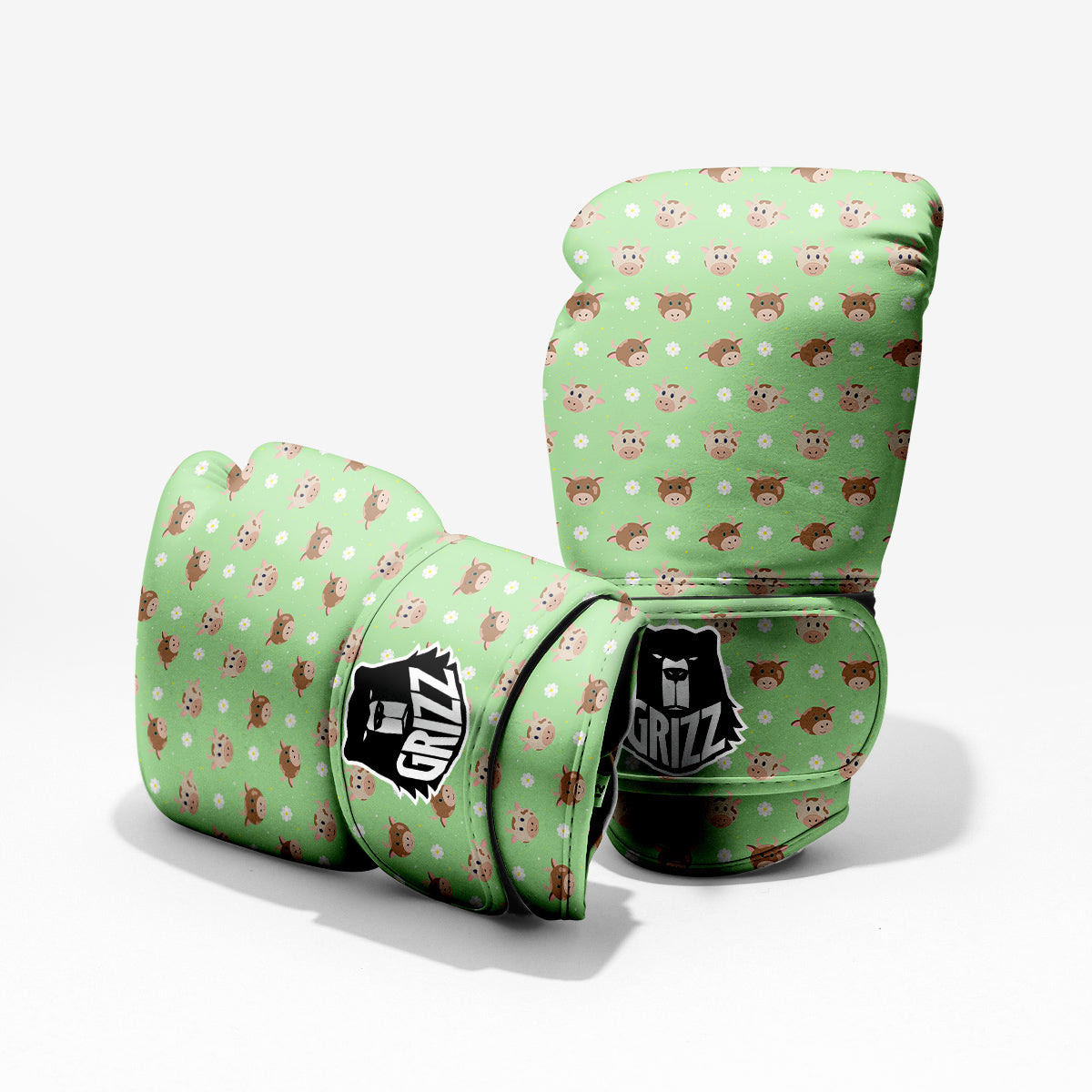 Cow Cartoon And Daisy Flower Print Pro Boxing Glove