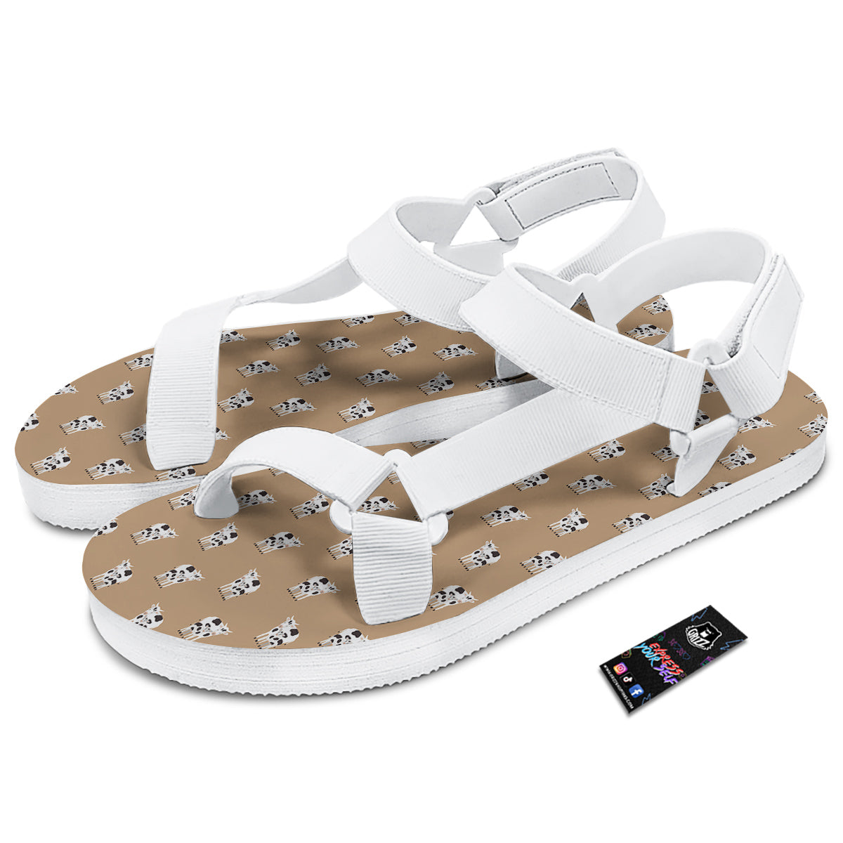 Cow Cute And Baby Cow Print Pattern White Open Toe Sandals