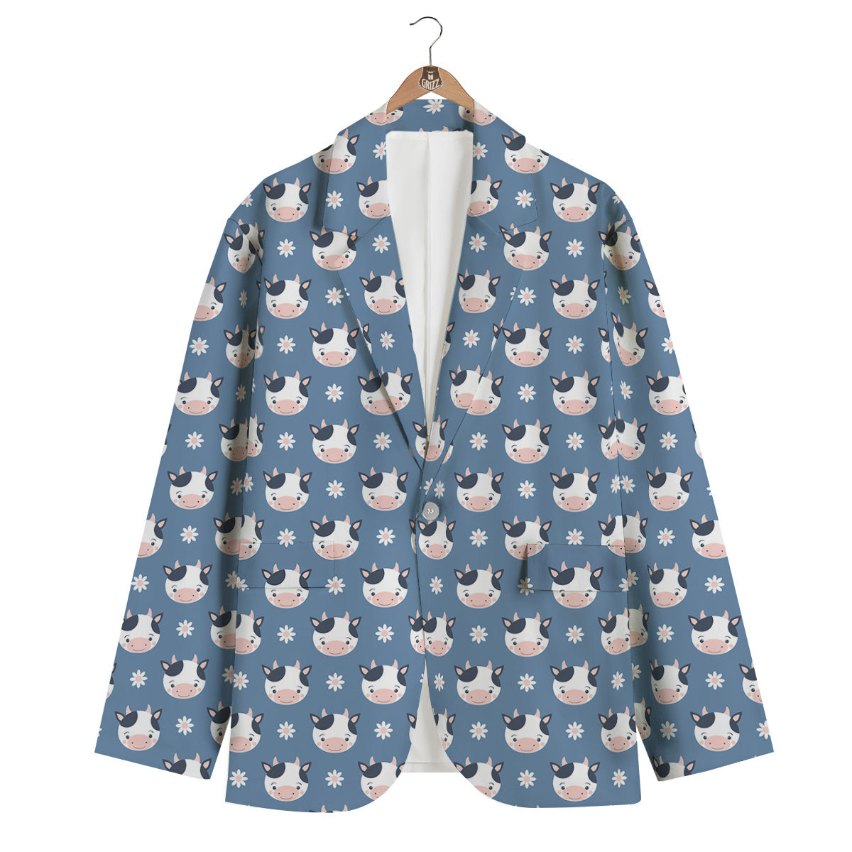 Cow Cute And Daisy Flower Print Pattern Men's Blazer