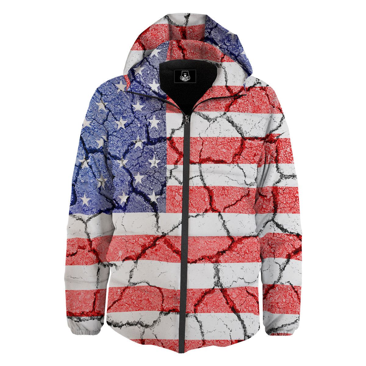Cracked Flag American Print Down Jacket