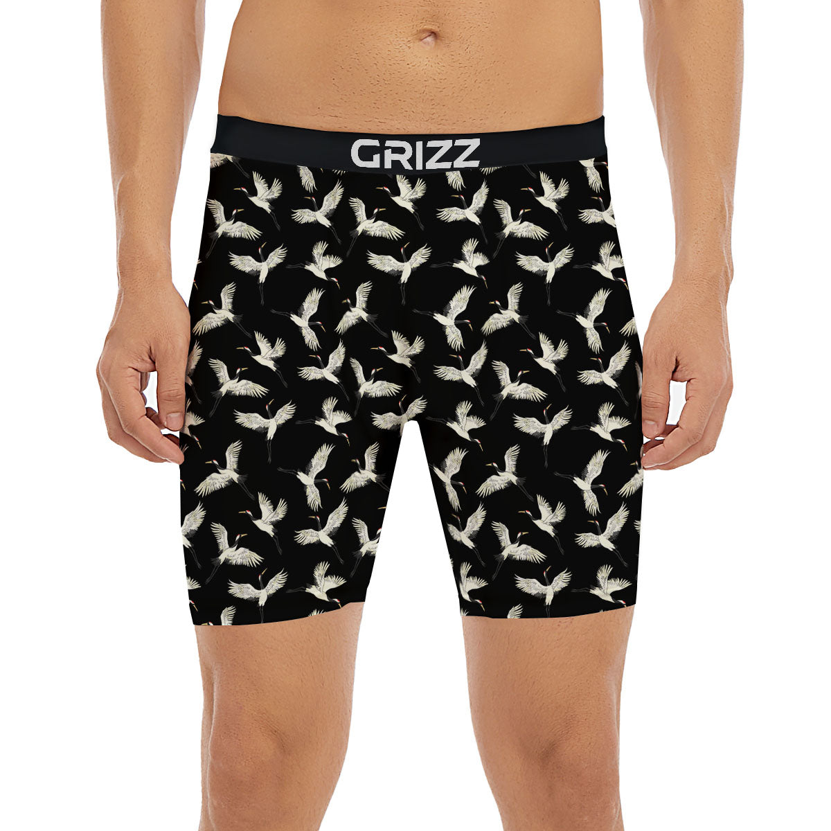 Crane Bird Flying Print Pattern Boxer Briefs